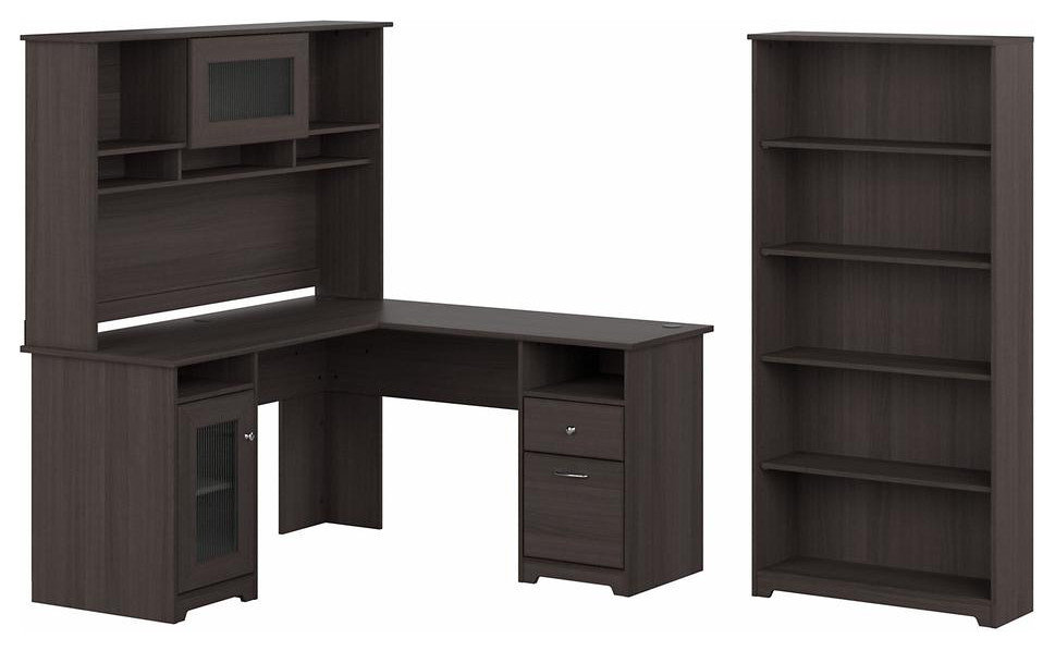 Bush Furniture Cabot 60W L Shaped Computer Desk with Hutch and 5 Shelf ...