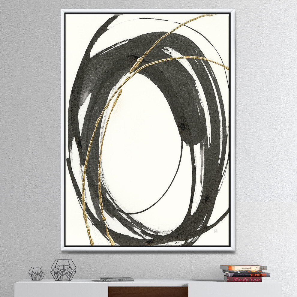 Designart - Gold Glamour Circle I - Posh & Luxe Framed Canvas, 16x32 ...