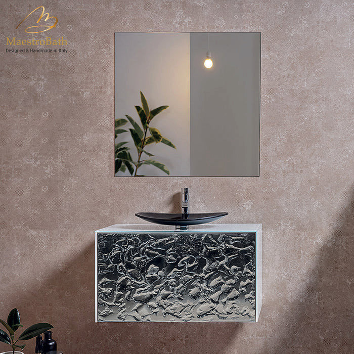 Lucent Wave Mirror 32" Single Vanity, Exquisite Wood and Murano Glass ...