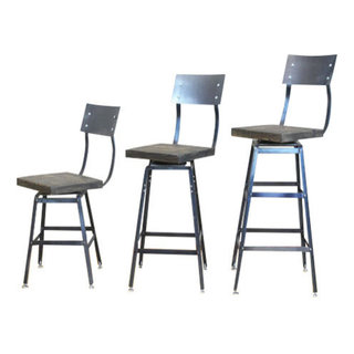 Reclaimed Urban Wood Swivel Bar Stool Chair With Back, 18x16x16 ...