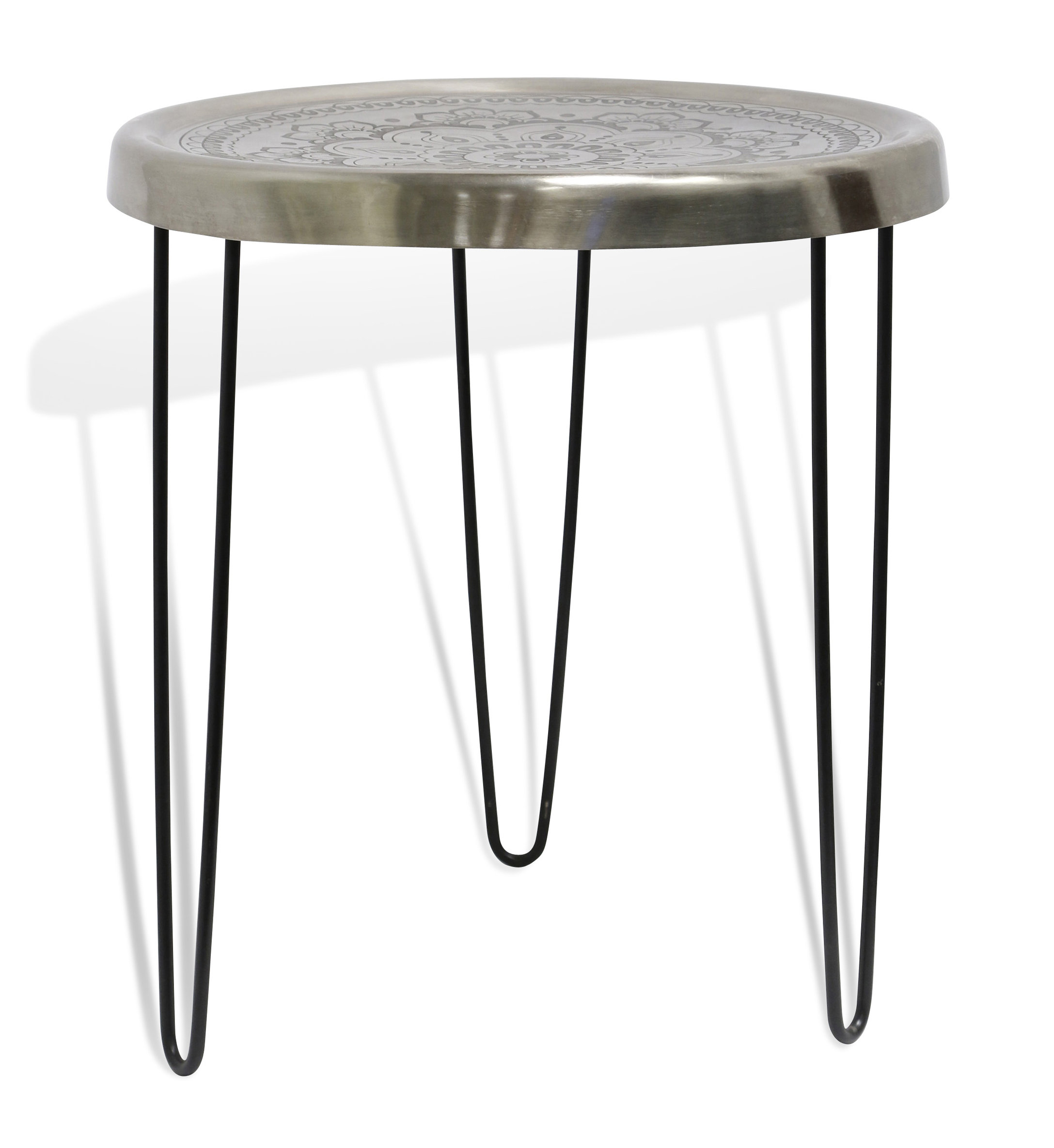 Logan Round Metal Side Accent Table With Black Paper Clip Legs Silver ...