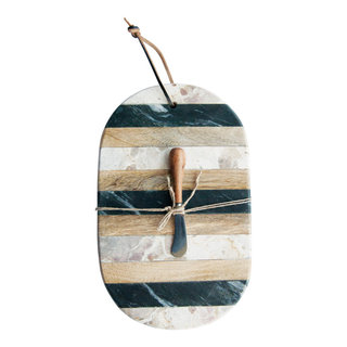 Marble and Mango Wood Cheese Board Set, Knife, Multicolor ...
