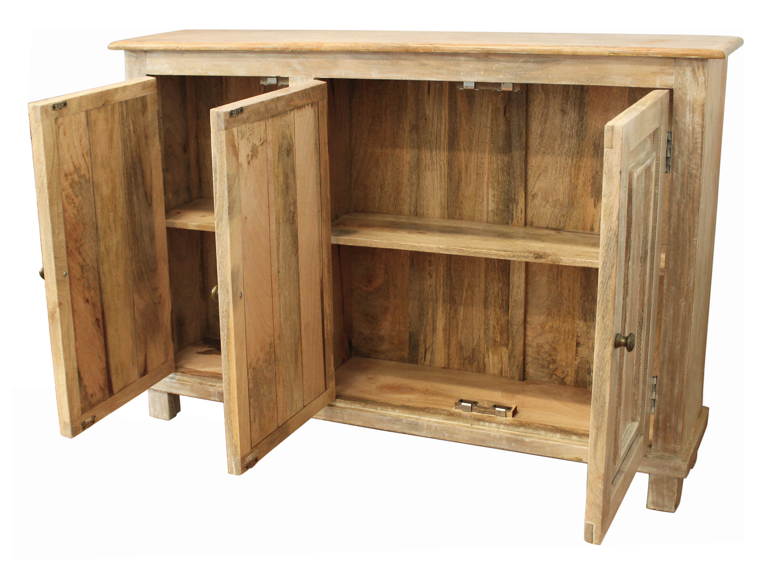 Bayside Jensen 3-Door Solid Wood Sideboard, Distressed Natural Finish ...