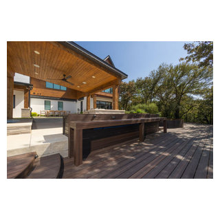 Waterfront deck with pool featuring Rustic Walnut composite decking ...