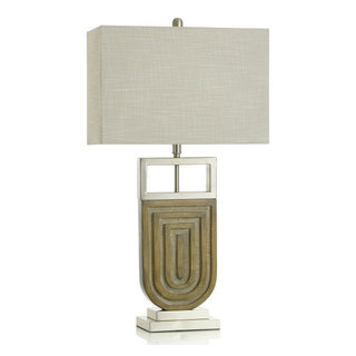 Oak Silver Table Lamp Brown Brushed and Champagne Gold Body Oatmeal ...