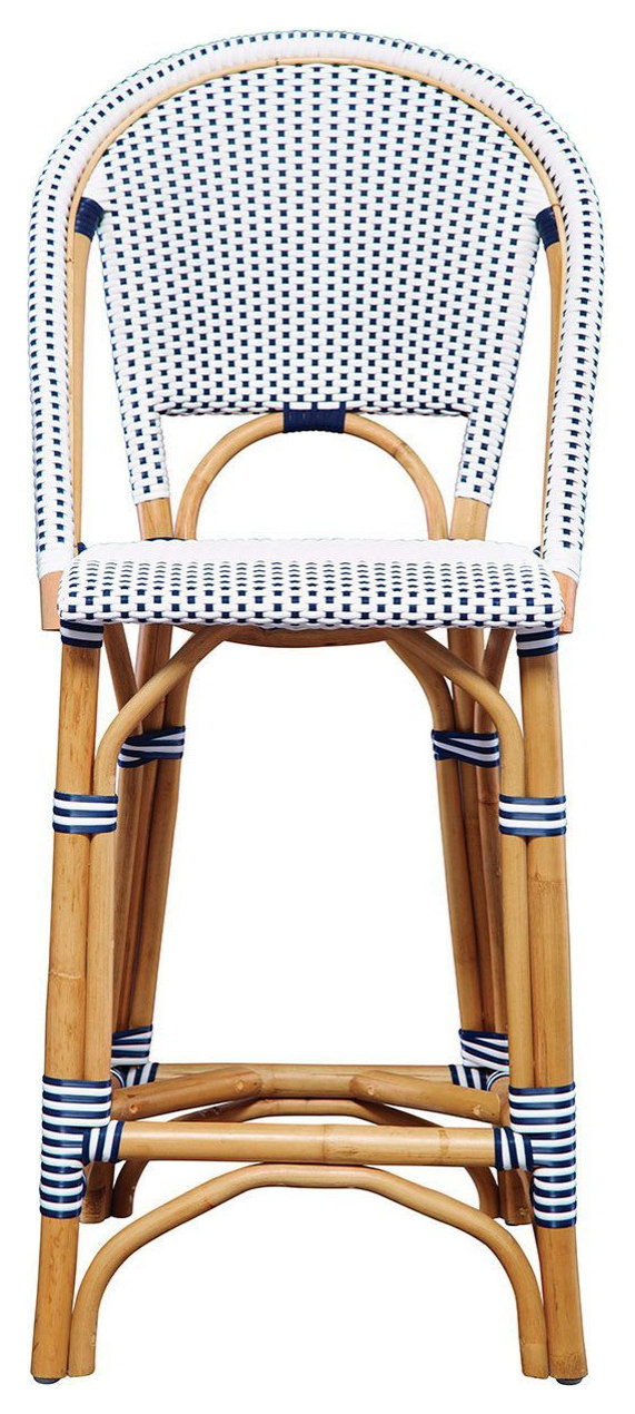 Leroy Woven Counter Stool, Navy/ White - Tropical - Bar Stools And ...