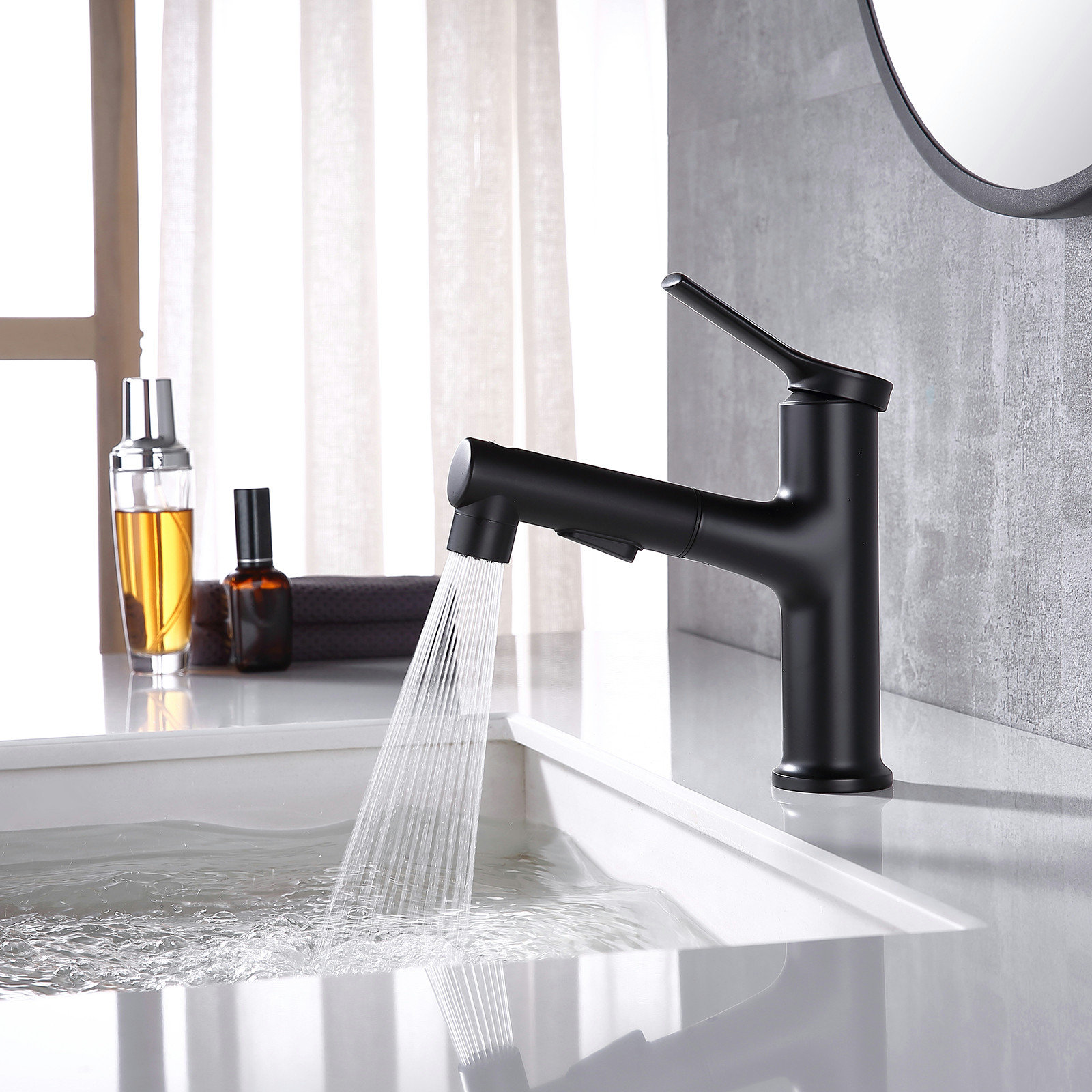 Utility Single Handle Brass Bathroom Faucet with 3 Functions & Pull Out ...
