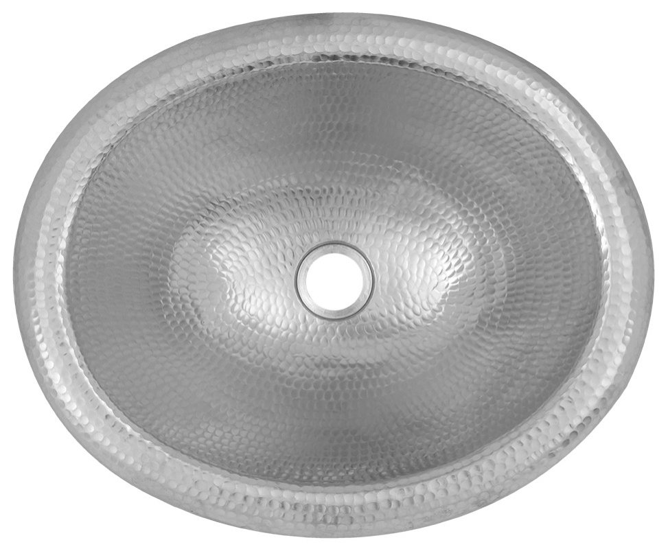 18" Wide Rim Oval Self Rimming Hammered Copper Bathroom Sink, Nickel ...