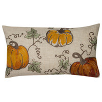 Rustic Pumpkin Crewel Embroidered Fall Pillow, 12"x20" - Farmhouse ...