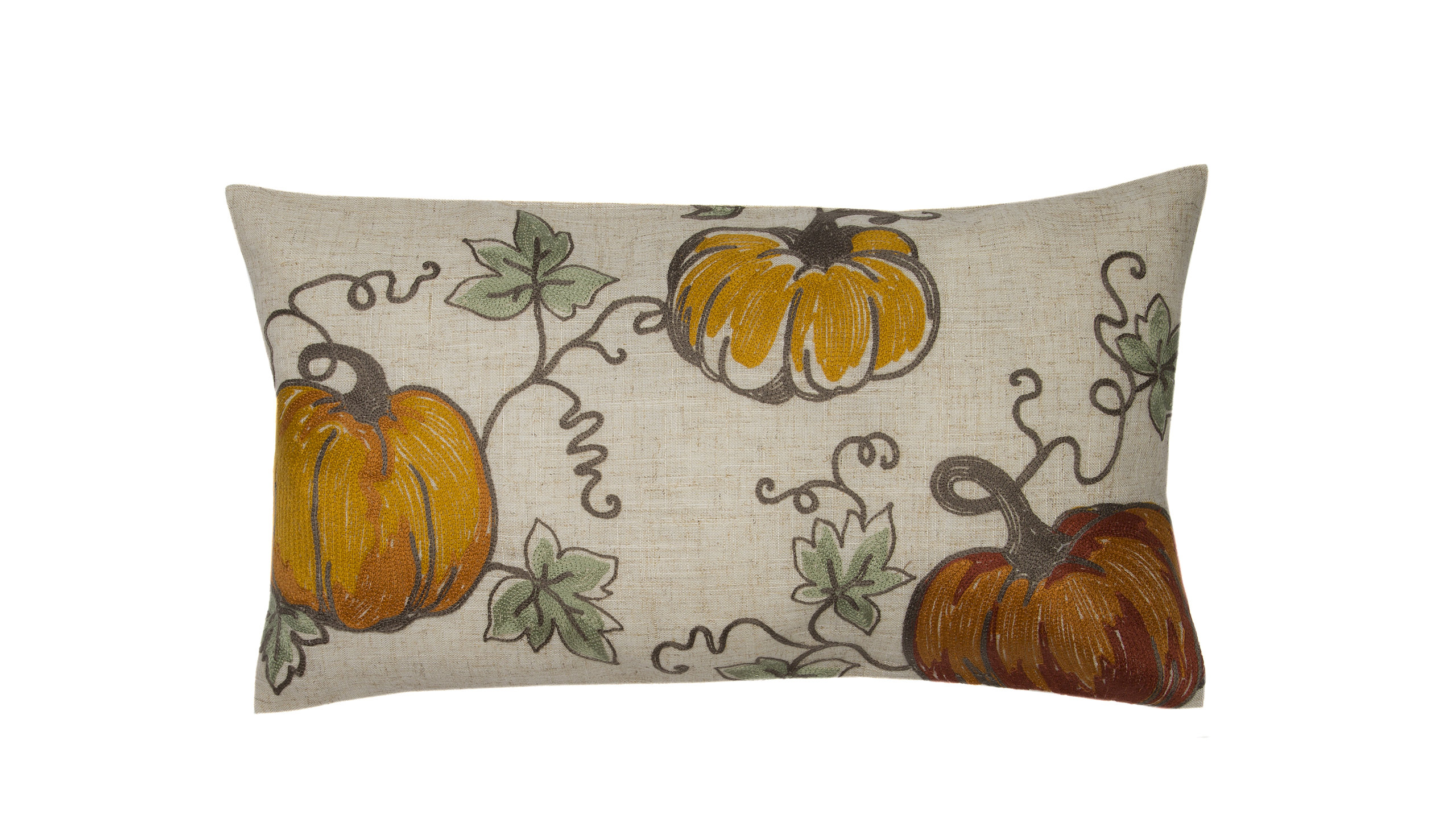 Rustic Pumpkin Crewel Embroidered Fall Pillow, 12"x20" - Farmhouse ...
