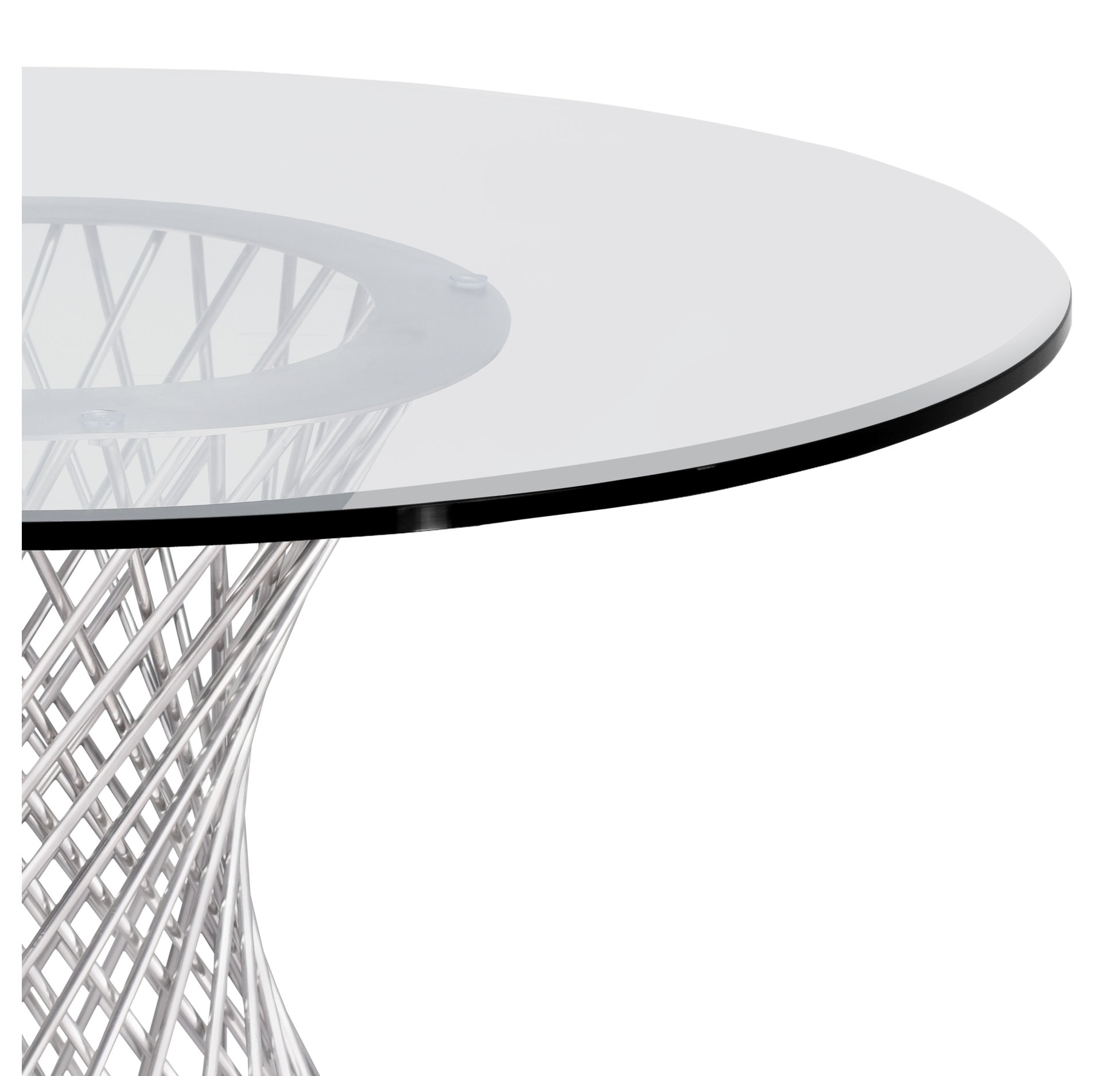 Gale Dining Table, Brushed Stainless Steel With Clear Tempered Glass ...