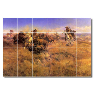 Charles Russell Western Painting Ceramic Tile Mural #32, 25.5" Wide x ...
