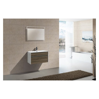 Fitto 32" Havana Oak Wall Mount Modern Bathroom Vanity, 18.09"H x 31.5W ...