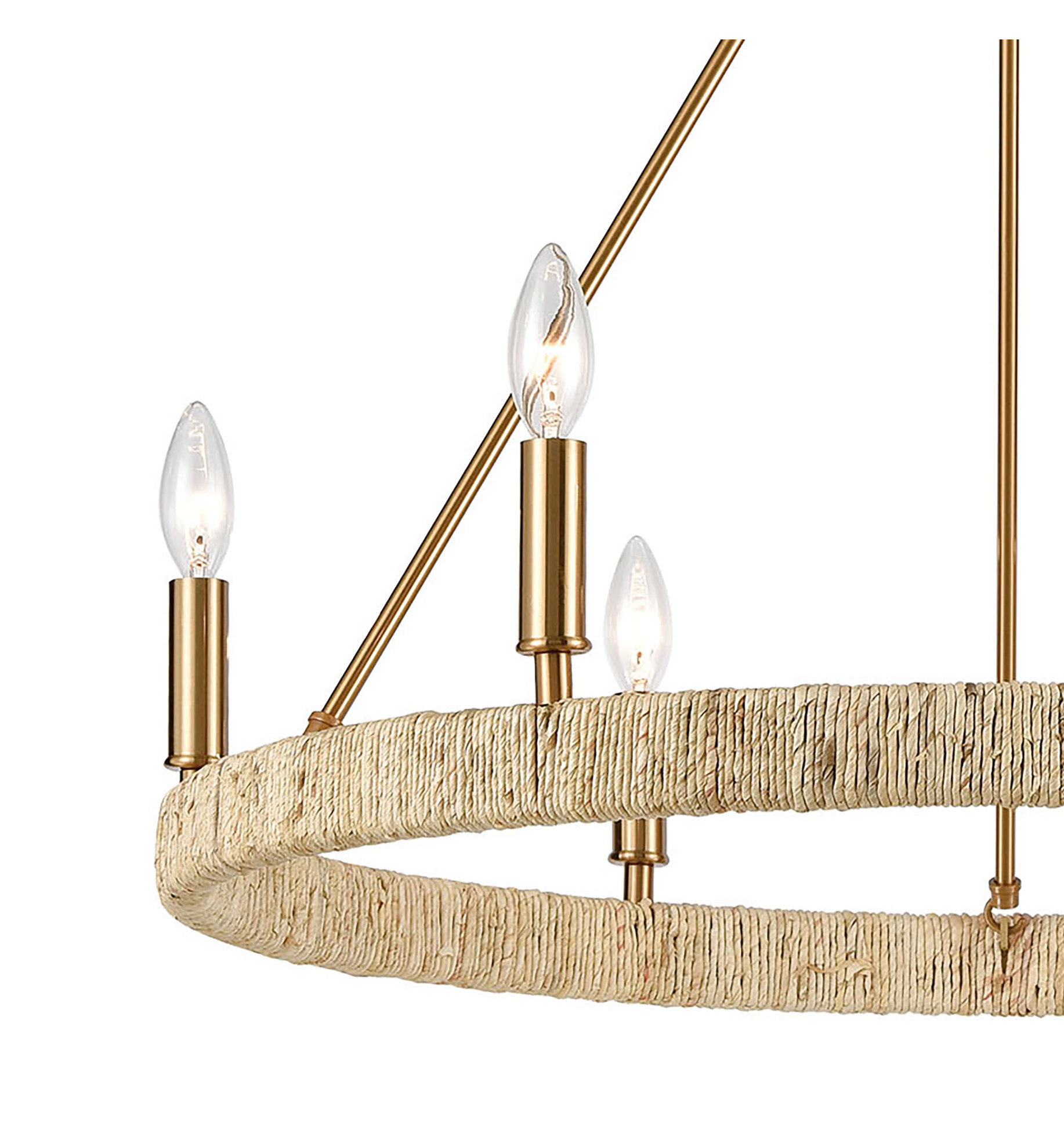 Abaca 6-Light Chandelier, Satin Brass With Abaca Rope Accents - Beach ...