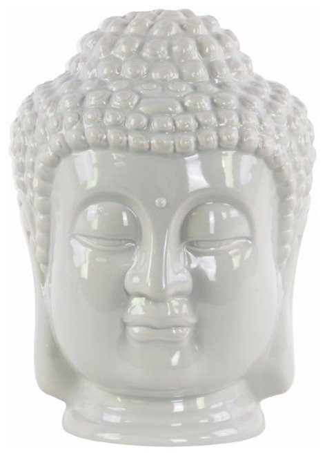 Ceramic Buddha Head With Beaded Shisha - Asian - Garden Statues And ...