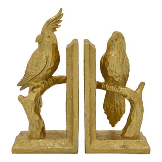 Plutus Brands Parrot Bookend, Gold Resin - Tropical - Bookends - by ...