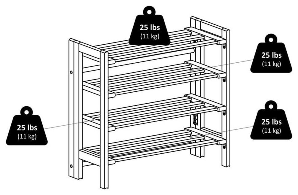 Pemberly Row 4-Tier Transitional Solid Wood Shoe Rack in Natural ...