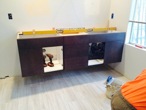 Countertop overhang for flat front vanity?