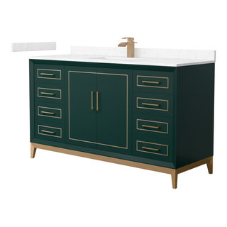 Marlena 60 " Single Vanity in Green, Carrara Marble Top, Sink, Bronze ...
