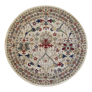 EORC Ivory Hand-Tufted Wool Morris Rug 4' Round, Round 4' Round ...