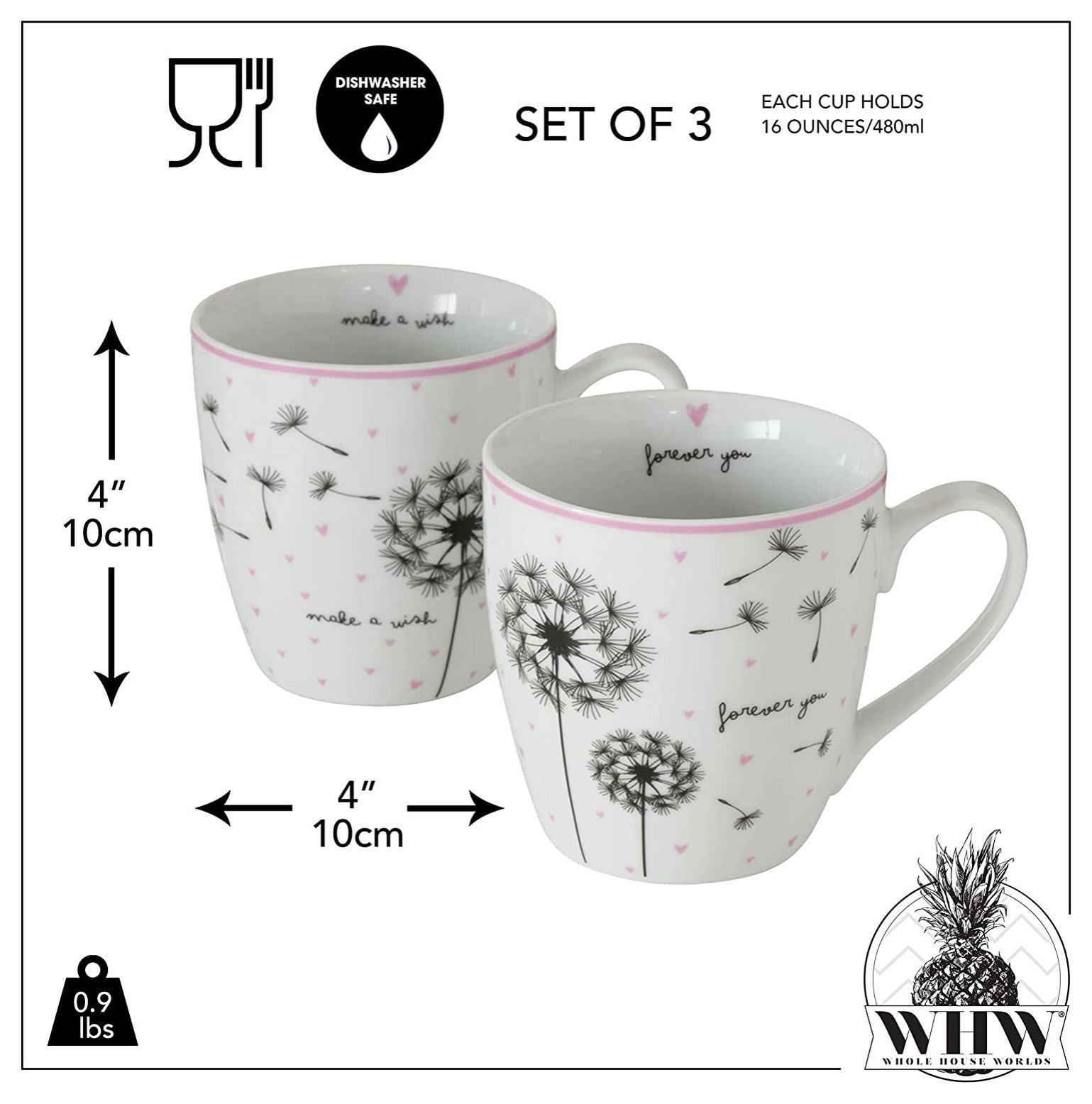 Dandelion-wish Mugs, 4 L x 4 W x 4 H inches - Contemporary - Mugs - by ...
