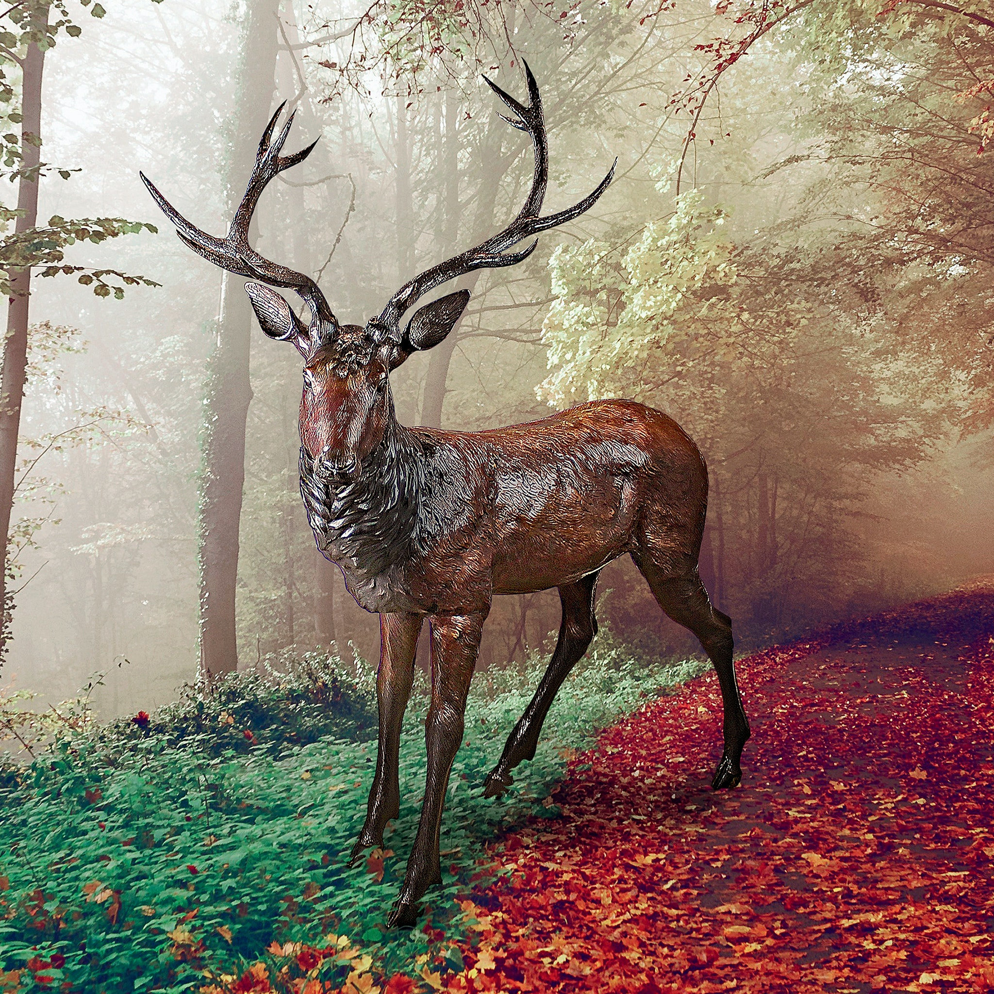 Standing Buck Deer Bronze Statue - Rustic - Garden Statues And Yard Art ...