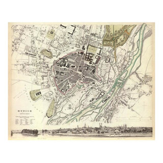 "Munich, Germany, 1832" Paper Art, 18"x15", 18"x15" - Contemporary ...