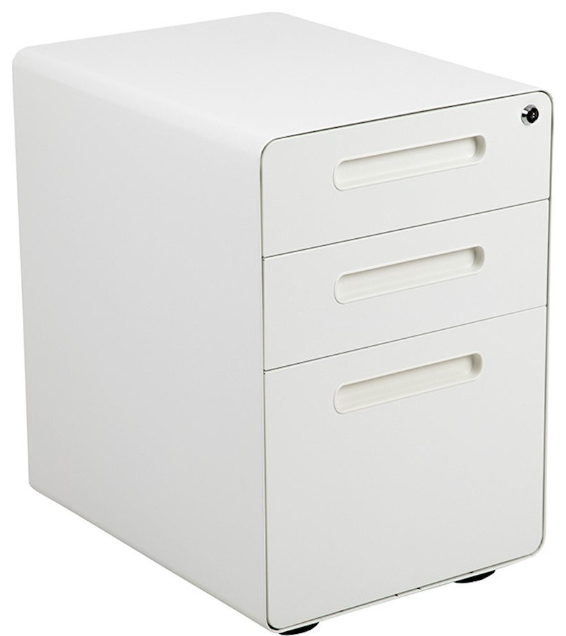 Flash Ergonomic 3-Drawer Mobile Locking Filing Cabinet, White ...