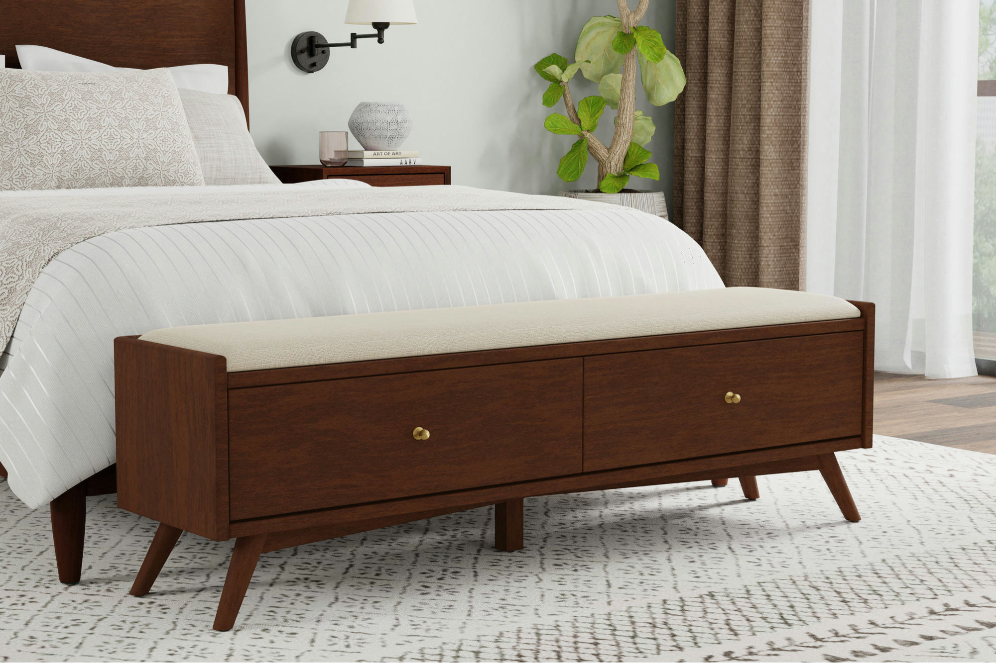 Alpine Furniture Flynn Bench, Walnut - Midcentury - Accent And Storage ...