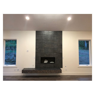 Floating tiled fireplace surround - Contemporáneo - Salón - Portland ...