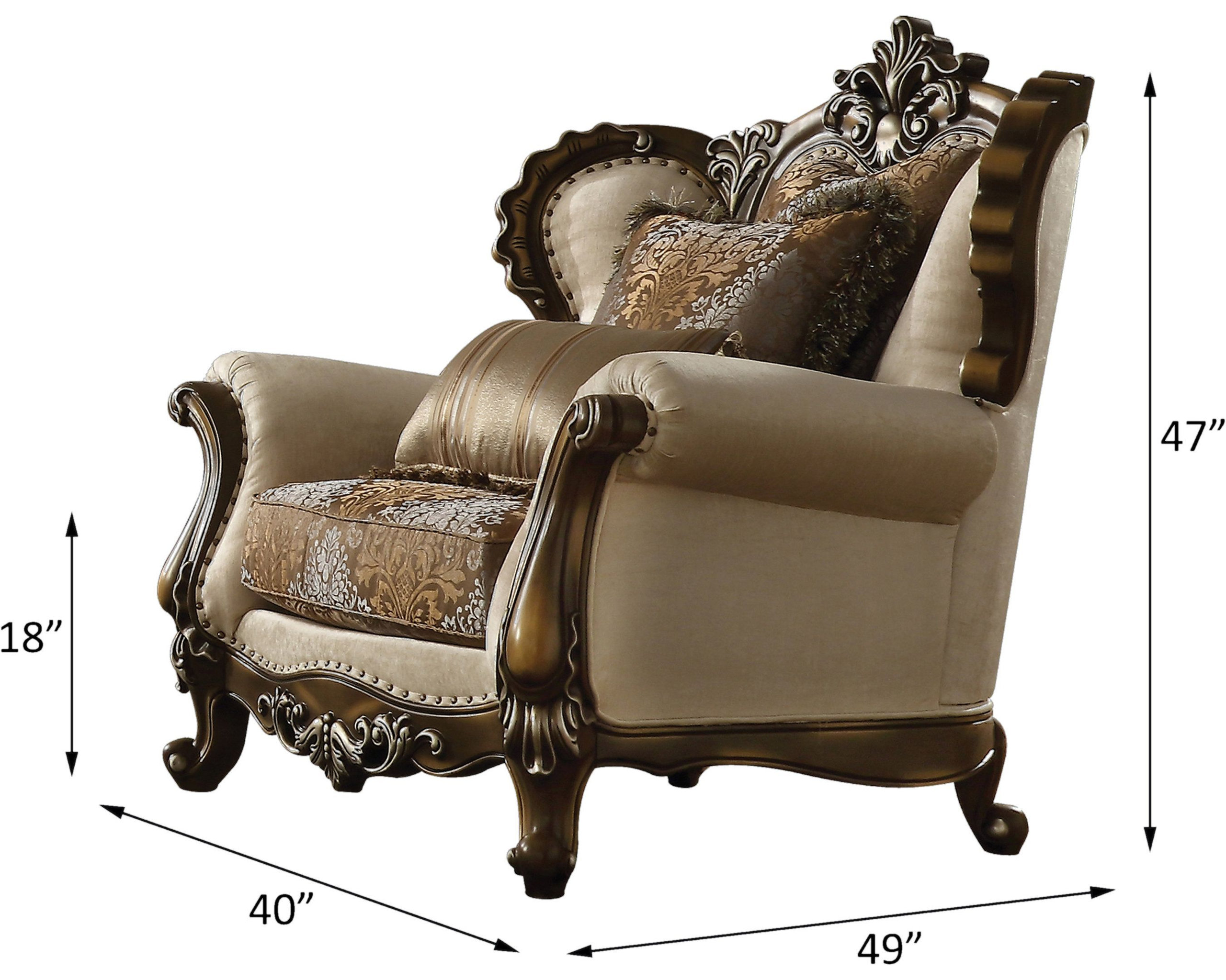 Latisha Chair With 2 Pillow, Tan, Pattern Fabric and Antique Oak ...