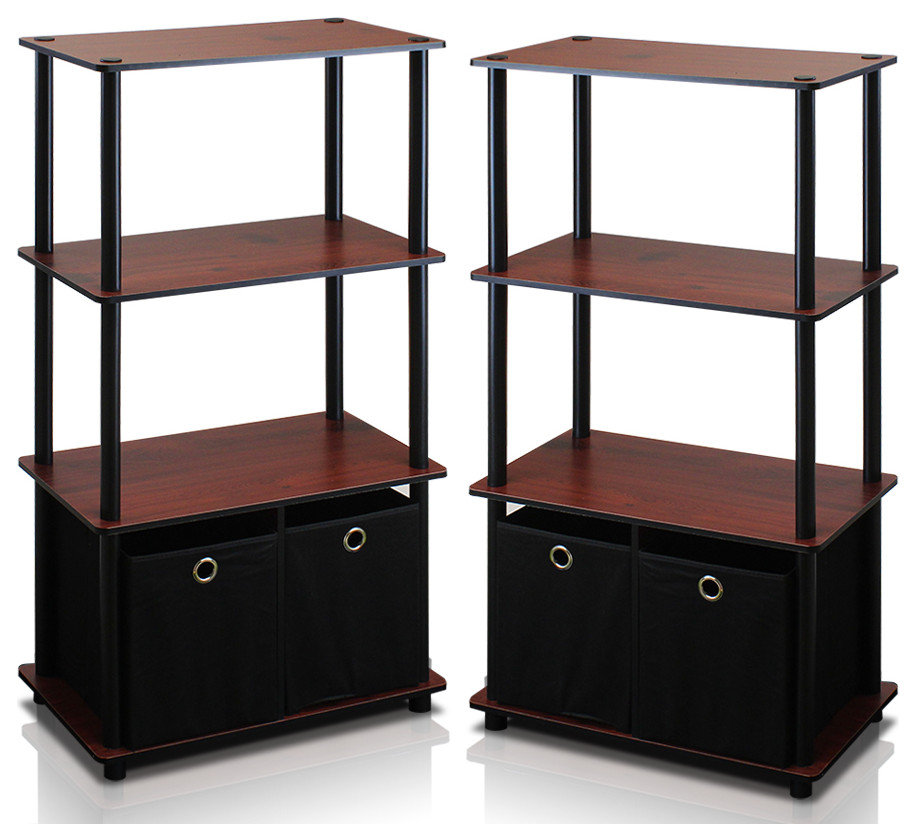 Go Green 4-Tier Multipurpose Storage Rack Shelving Unit w/Bins, Set of ...