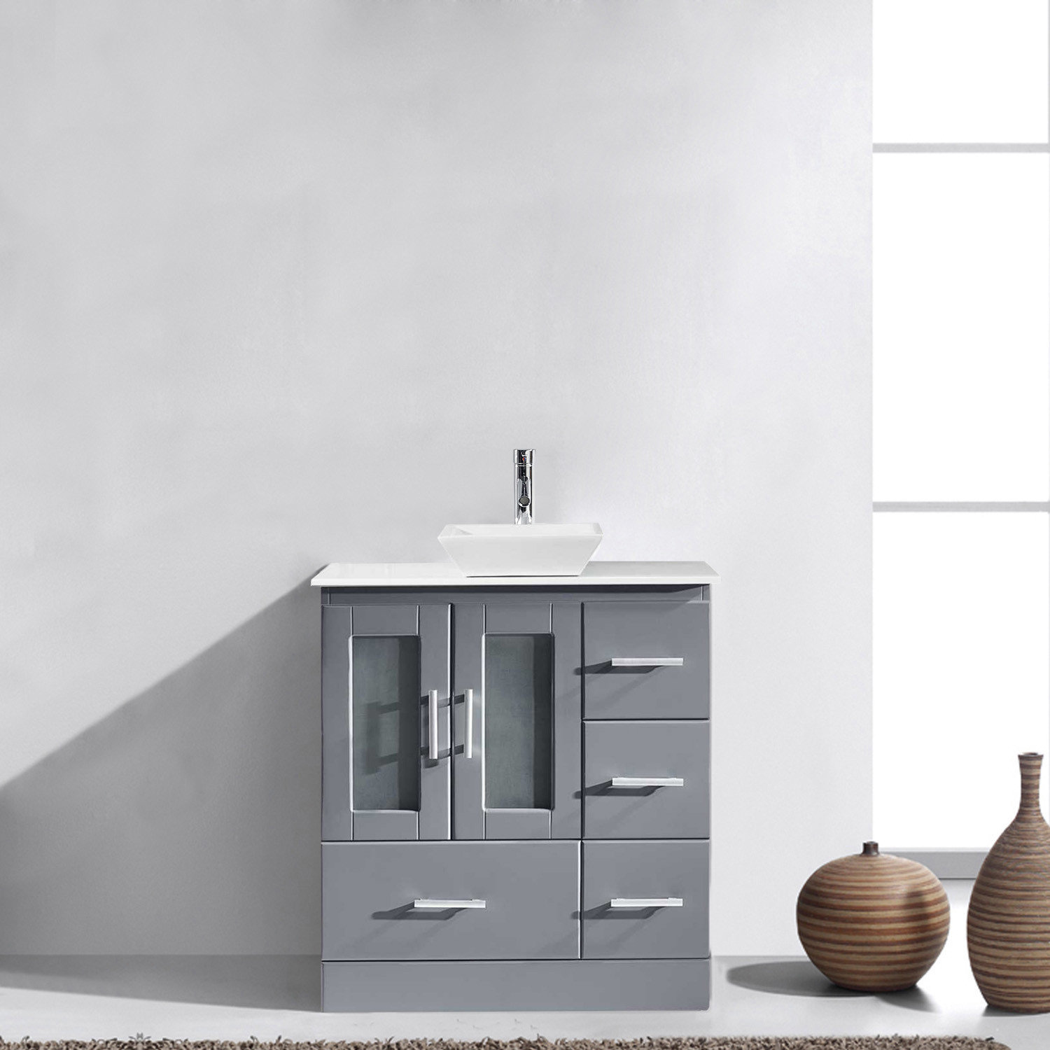 Zola 30" Single Vanity Espresso, White Engineered Stone Top, Square ...