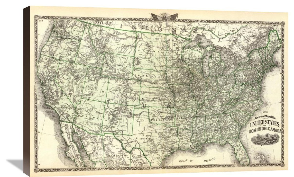 New Railroad Map Of The United States And Dominion Of Canada, 1876, 22 ...