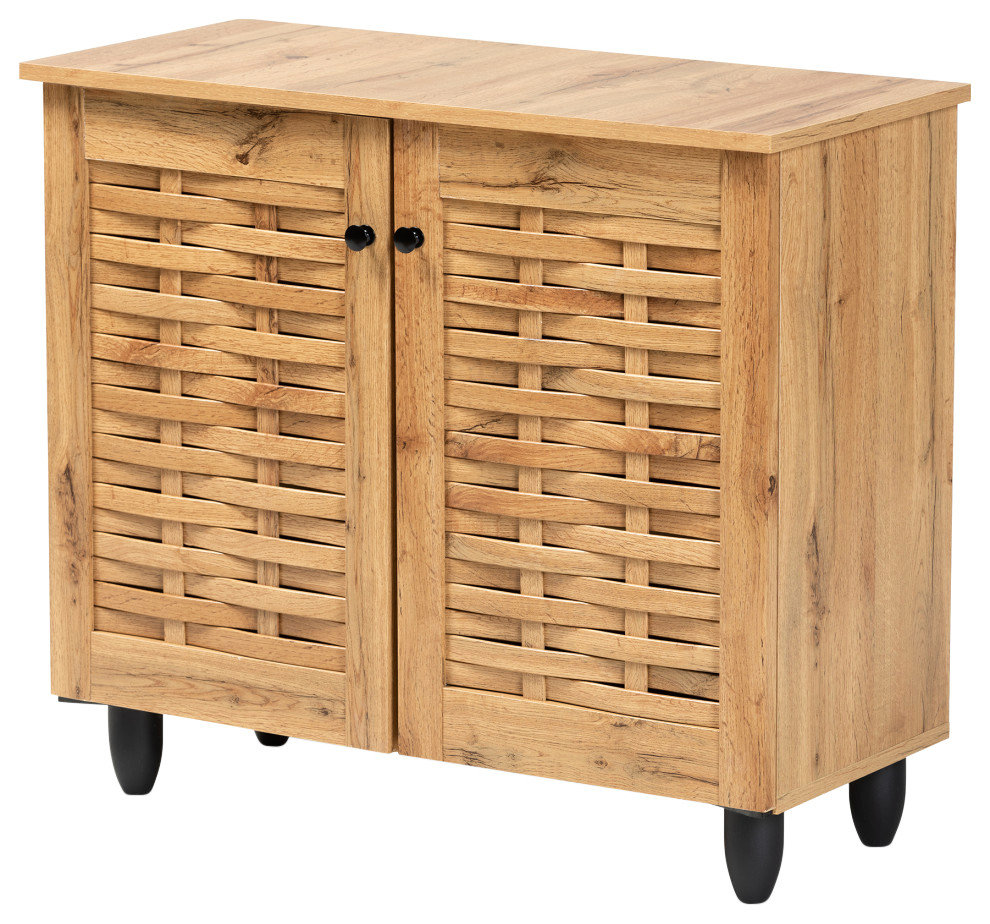 Winda Modern Contemporary Oak Effect 2-Door Shoe Cabinet - Industrial ...