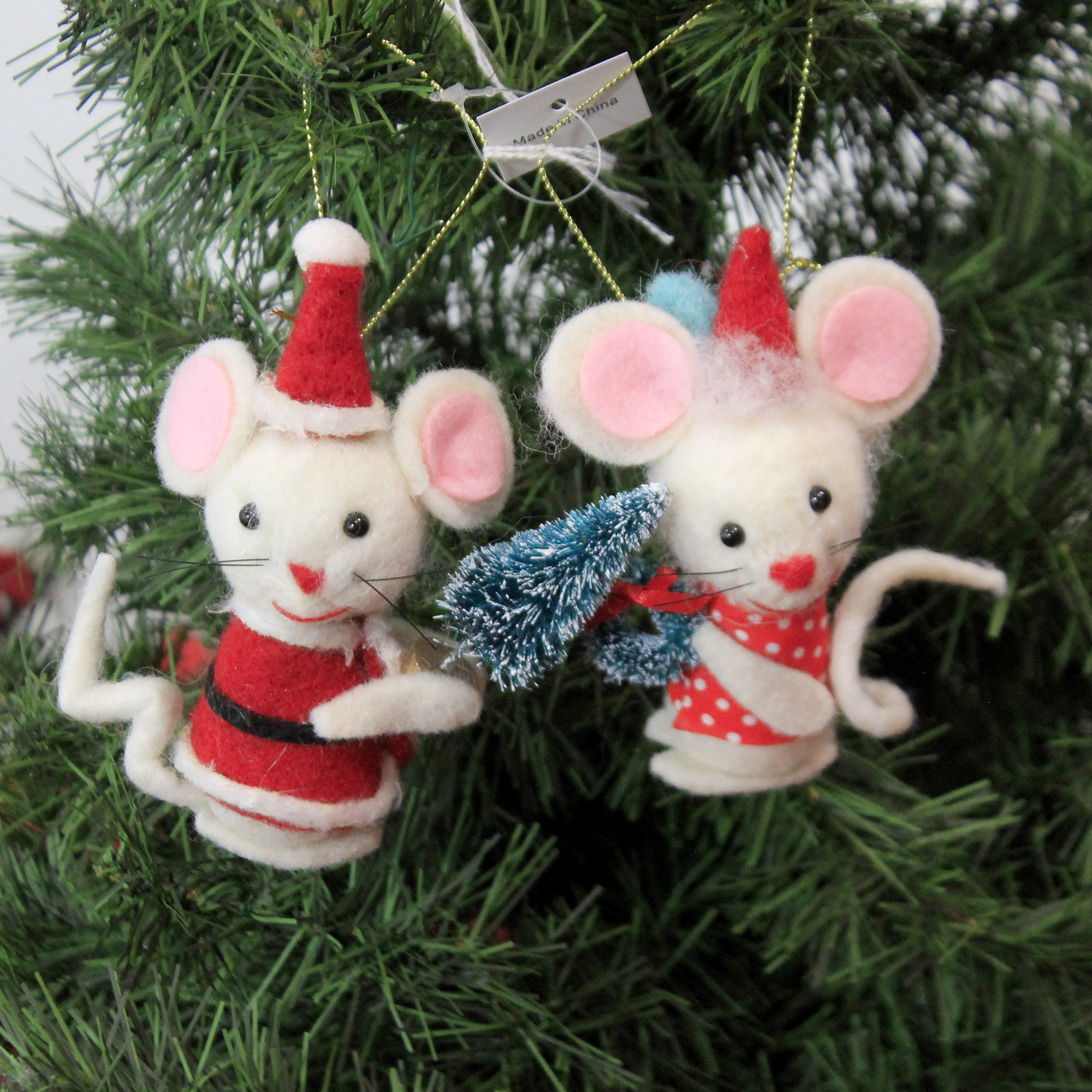 Holiday Mr & Mrs Mice Claus Set / 2 Tree Ornament Santa Christmas Felt ...