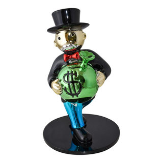 Vibrant Monopoly Man Holding Money Bag Resin Statue Small Size: 10" x ...
