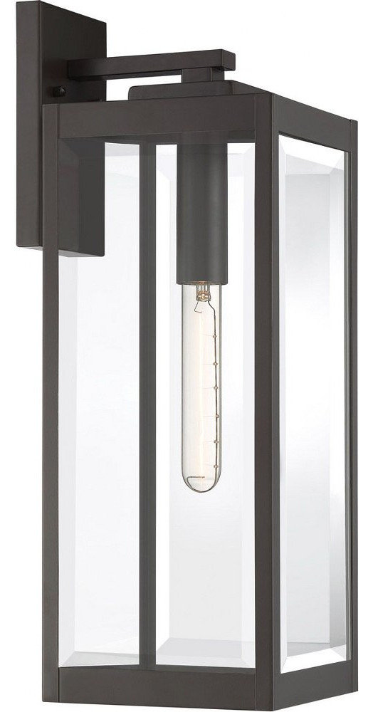 Outdoor Wall Lantern Light Fixture Rectangular Framework in Black Clear Beveled - Transitional ...