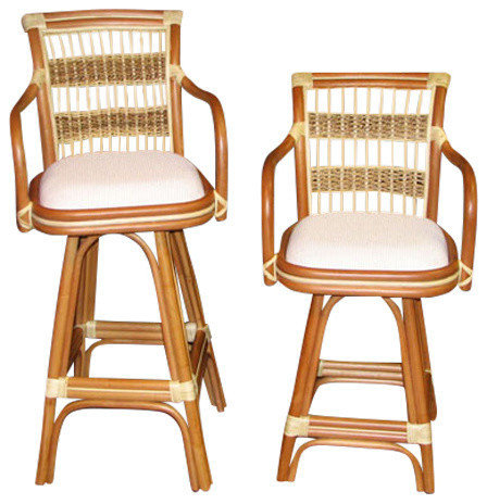 Spice Island 24" Bar Stool in Natural, Lucian Flynt Fabric - Tropical ...