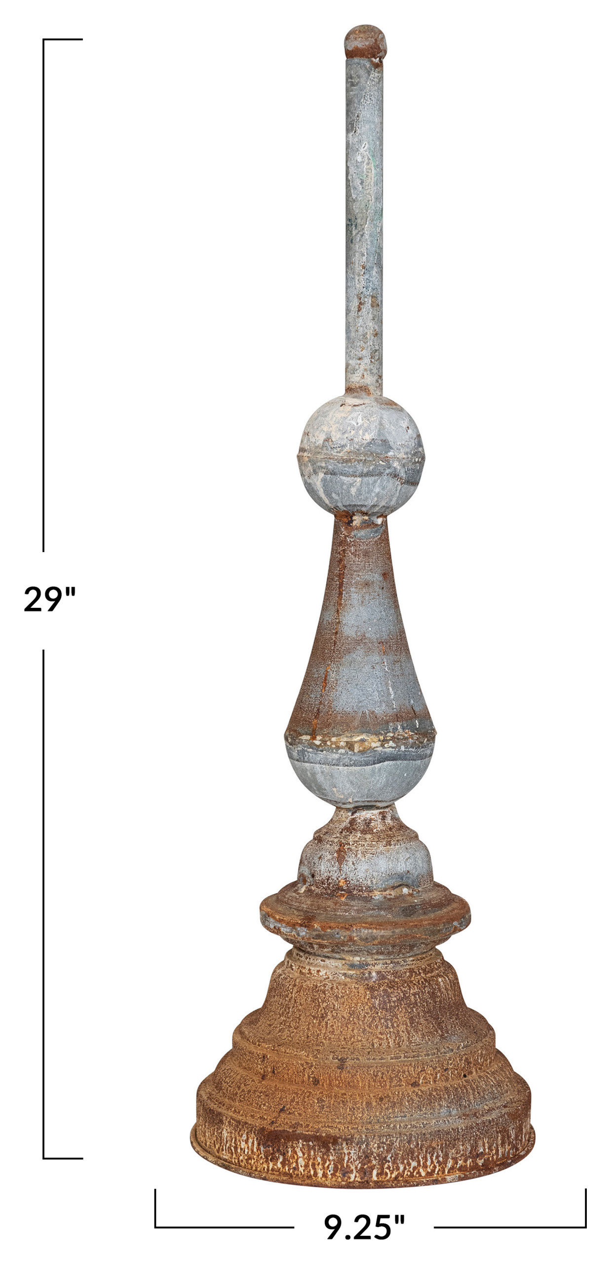 29" Metal Finial Spindle Decor, Distressed Zinc Finish - French Country ...
