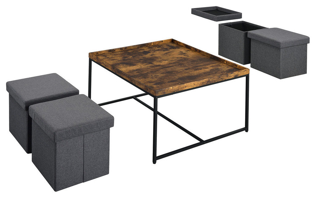 Vinny Wood Grain 5-Piece Coffee Table Set With Raised Edges ...