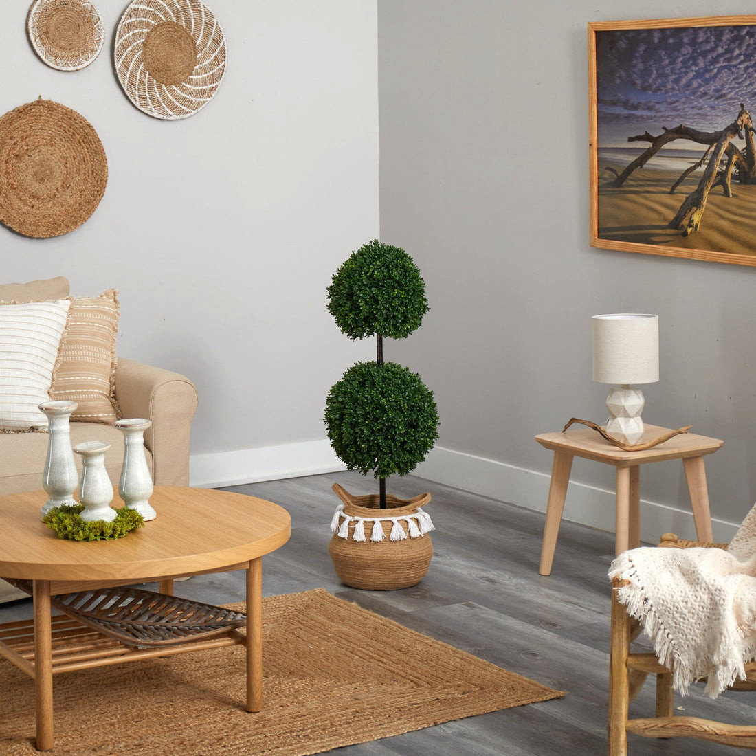 T2946 3.5 Boxwood Double Ball Artificial Topiary Tree in Boho Chic ...