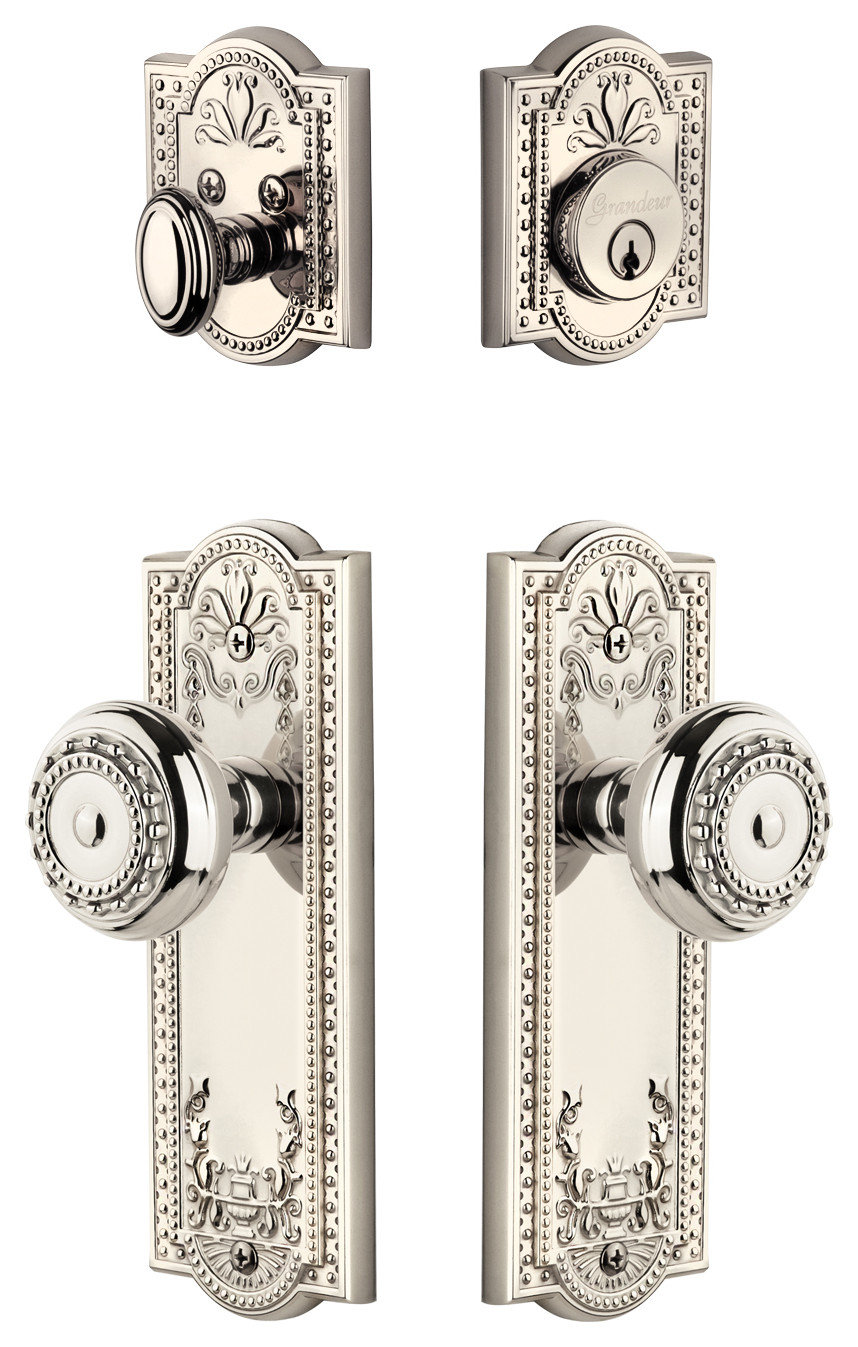 Parthenon Plate Knob and Deadbolt Set in Polished Nickel - Traditional ...