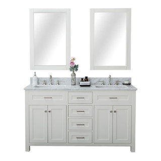 Springfield 60" Double Bathroom Vanity, White - Transitional - Bathroom ...