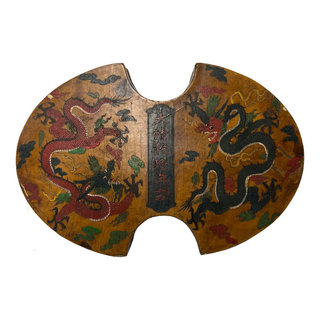 Chinese Distressed Mustard Yellow Dragon Graphic Oval Shape Box Hws3389 ...