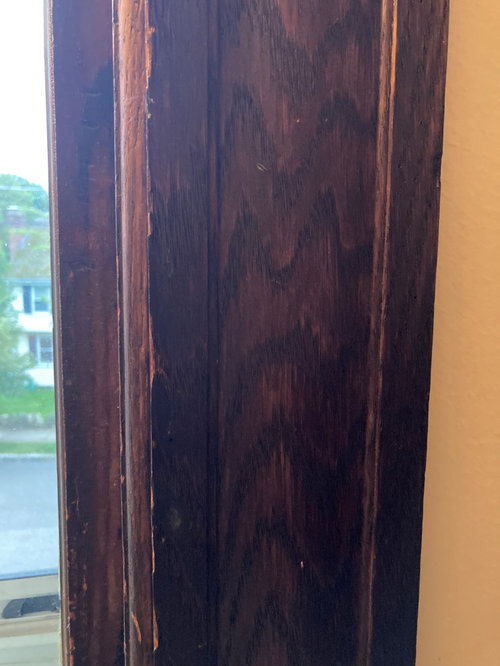 Almond vinyl windows / dark brown trim