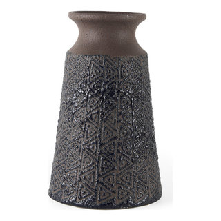 11" Brown and Blue Tribal Ceramic Vase - Southwestern - Vases - by ...