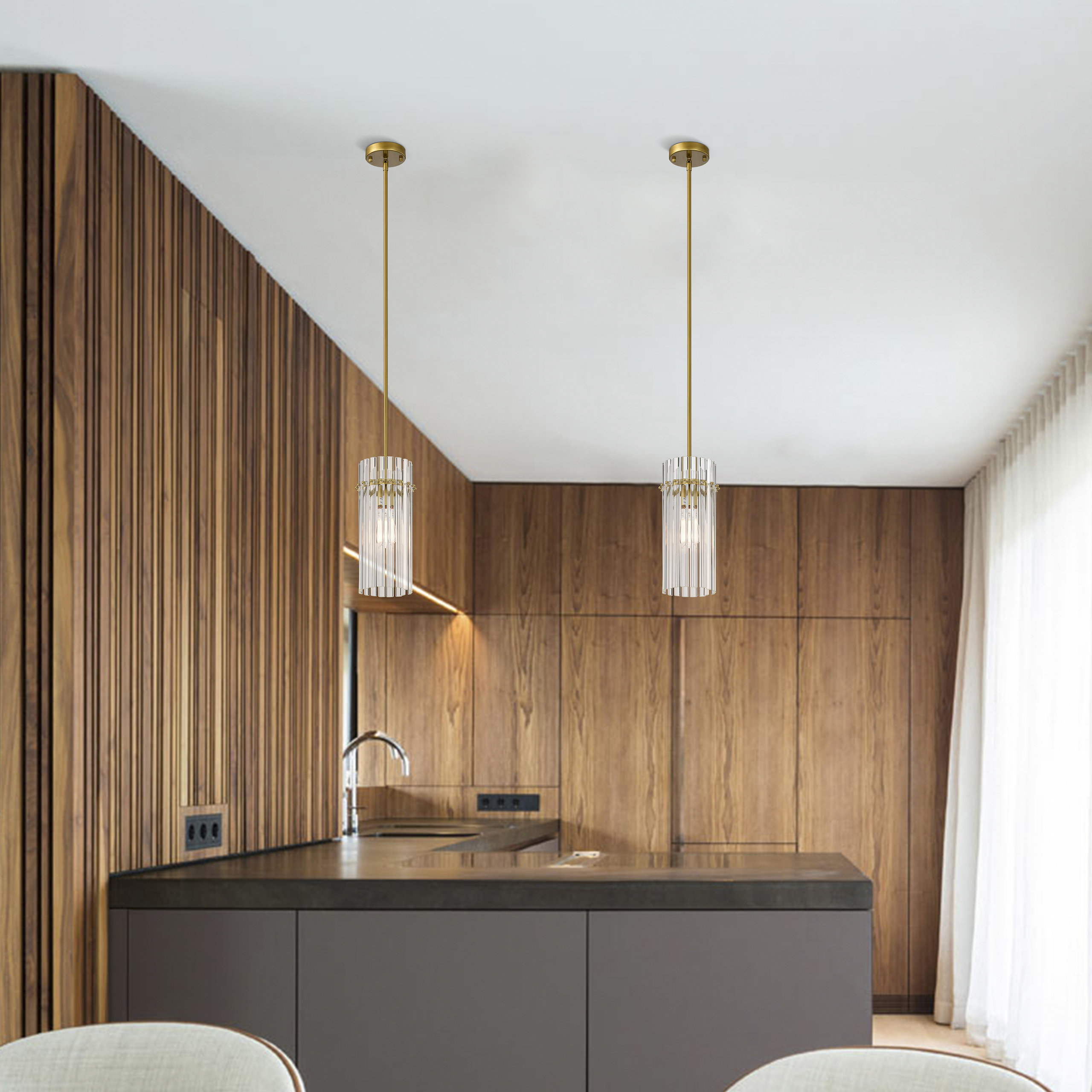 Eva 1 Light Crystal Glass Rod Mini Pendant Chandelier - Contemporary ...