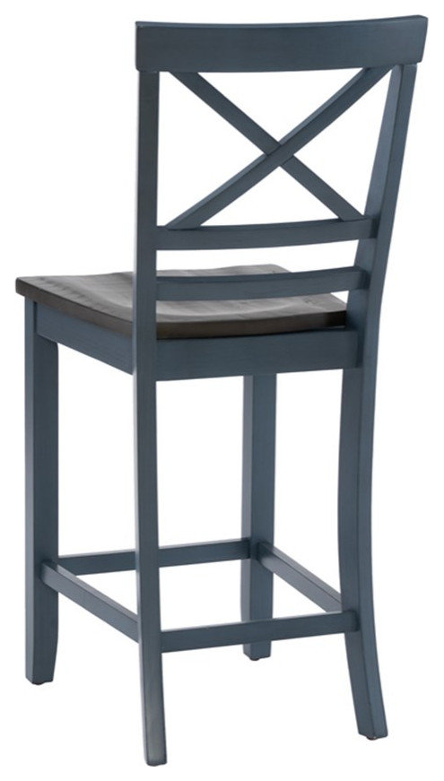 Linon Oz Wood X Back 2 Tone Counter Stool Set of 2 in Slate Blue ...