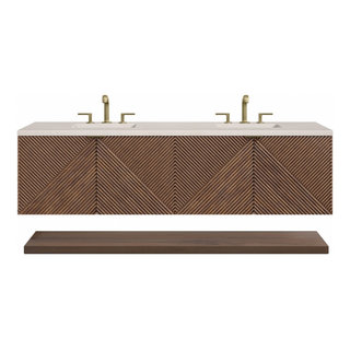72" Chestnut Floating Double Bathroom Vanity Silestone Quartz, James ...